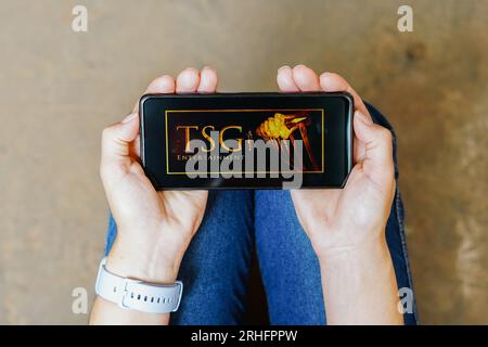 In this photo illustration, the TSG Entertainment logo seen displayed ...