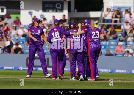 Leeds, 11 August 2023. The players of Northern Superchargers gather at ...