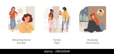 Family conflicts isolated cartoon vector illustration set. Kid and ...