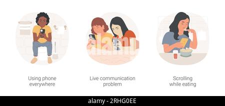 Using phone everywhere isolated cartoon vector illustration. Teenage ...