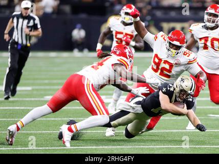 Kansas City Chiefs linebacker Cam Jones (44) moves n for position ...