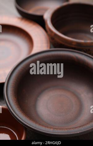 Set of clay dishes, closeup. Cooking utensils Stock Photo - Alamy