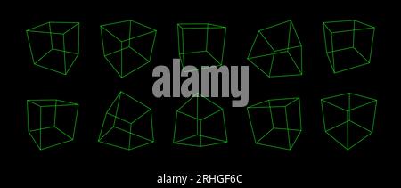 Black wireframe cube collection. Outline cubic shapes in different ...