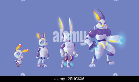 Cute ai robot level evolution vector tech character. Technology upgrade ...