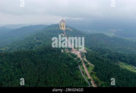 Aerial photo shows the Donglin Buddha at Mount Lu in Jiujiang City ...