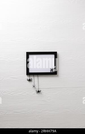Black frame with copy space and spiders on white background Stock Photo ...