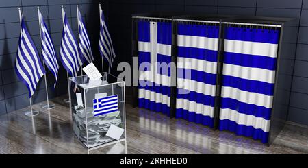 Greece - voting booths with country flag and ballot box - 3D ...