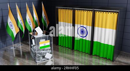 India - voting booths with country flag and ballot box - 3D ...