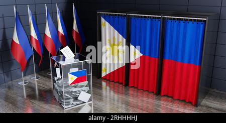 Philippines - voting booths with country flag and ballot box - 3D ...