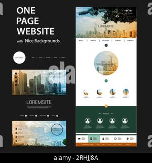 One Page Website Template and Different Header Designs with Blurred Backgrounds Stock Vector ...
