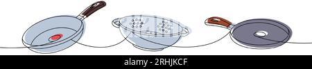 Sieve, colander one line continuous drawing. Kitchen tools continuous ...