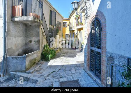 A characteristic street of Civitanova del Sannio, a medieval village in the Molise region, Italy ...