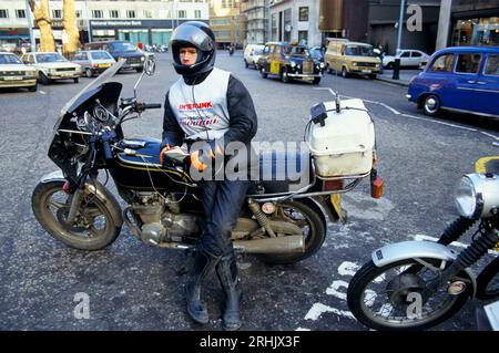 Motorcycle couriers in central London in 1986. Scan from 35mm slide ...