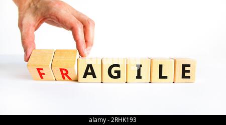 Agile or fragile symbol. Concept words Agile and Fragile on wooden ...