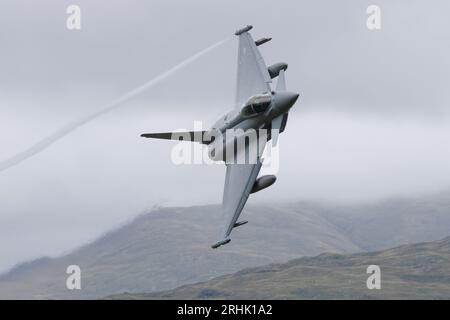 RAF Typhoon Eurofighter practising low flying at the Mach Loop area in ...