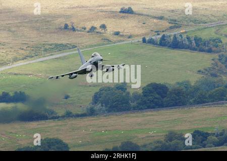 RAF Typhoon Eurofighter practising low flying at the Mach Loop area in ...