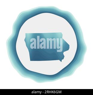 Iowa Badge. Round logo of US state with triangular mesh map and radial ...