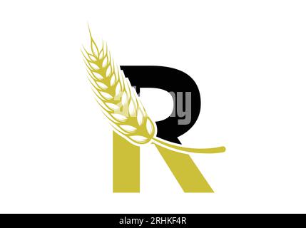 letter B sign symbol with wheat ears wreath. Agriculture Logo Farming ...