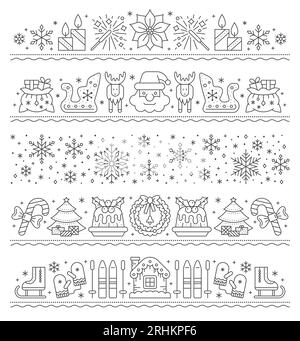 Divider with Snowflake. Christmas winter frame border horizontal line ...