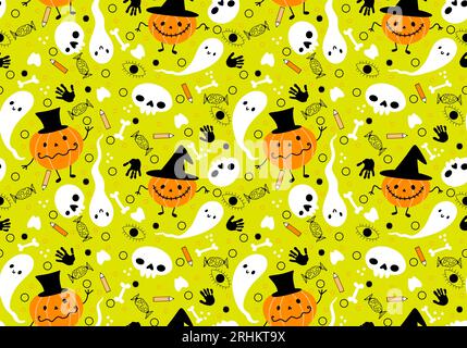 Halloween print with cartoon pumpkins for fabrics and packaging and ...