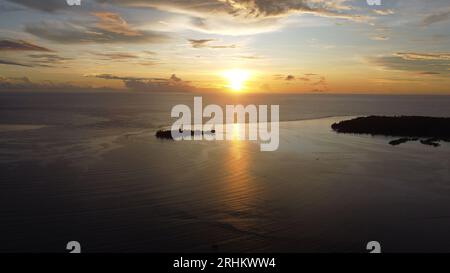 Aerial sunset views of the stunning Bora Bora Atoll; French Polynesia ...