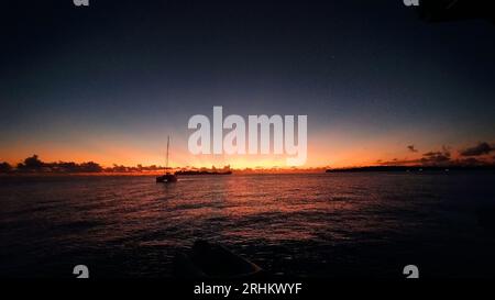 Aerial sunset views of the stunning Bora Bora Atoll; French Polynesia ...
