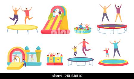 Bouncy House Castle Jumping Girl Boy Kids Cartoon Stock Vector Image ...