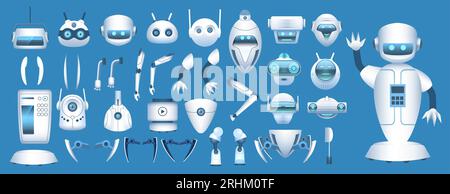 Robot character constructor. Cartoon futuristic android body parts. Robotic arms, legs and heads ...