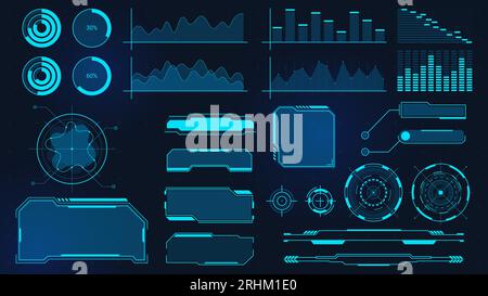 HUD target frames and aim control panel vector borders, Sci Fi game user interface or gui ...