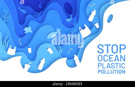Poster with ocean pollution with litter in ocean, dead sea, dirty water ...