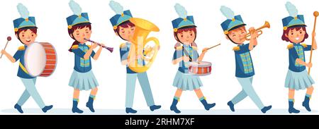 Cartoon kids marching band parade. Child musicians on march, childrens ...