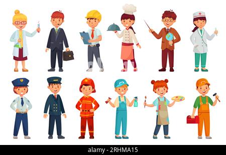 Kids in professional uniform. Child professions and jobs, boy girl ...
