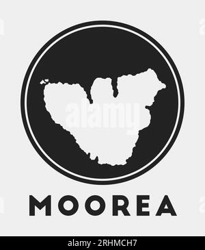 Tahiti Badge. Round logo of island with triangular mesh map and radial ...