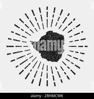 Zimbabwe Map on retro poster with long shadow. Vintage sign easy to ...