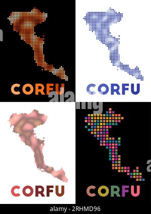 Corfu map. Map of Corfu in dotted style. Borders of the island filled ...