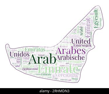 UAE shape with country names word cloud in multiple languages. UAE ...