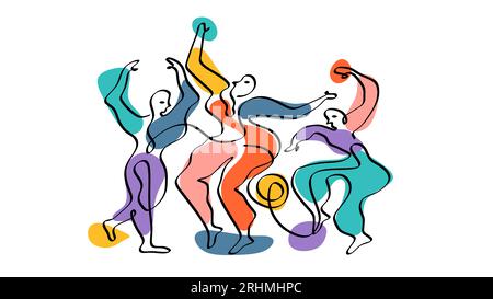 three picasso dancers one line drawing with colors, minimalist abstract ...