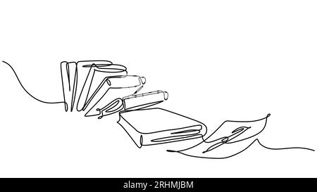 Continuous line drawing. Stack of books with apple. Vector illustration ...