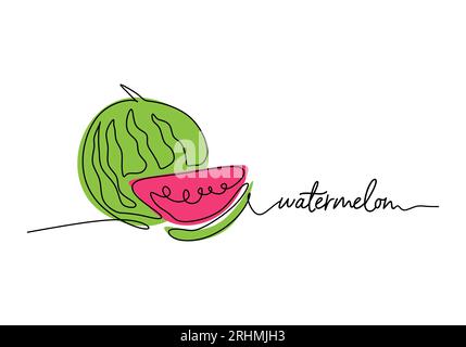 Watermelon continuous one line drawing, fruit vector illustration Stock ...