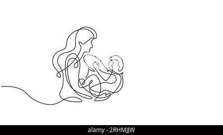Minimalist silhouette of woman holding baby. Mother and child. Vector ...