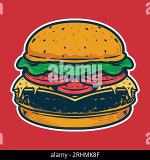 Retro style cute cheeseburger cartoon character with face, arms and ...