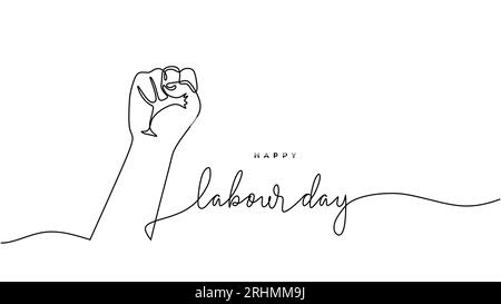 Continuous line drawing of Labour Day lettering with megaphone hand ...