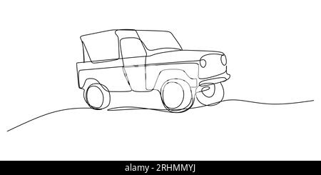 Single line drawing of 4x4 wheel drive tough jeep trail car. Adventure ...