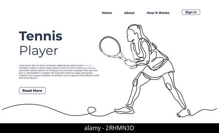 Woman tennis player, continuous one line drawing, sketch art linear ...