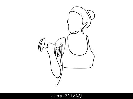 Woman exercise with dumbbell. Continuous line drawing Stock Vector ...