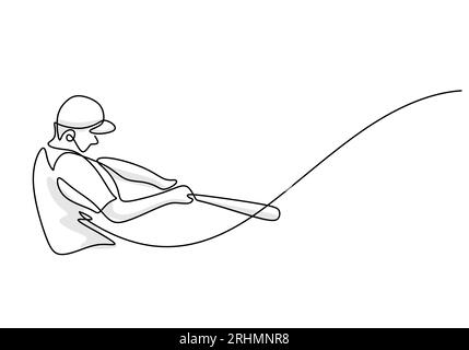 continuous single line drawing of baseball player swinging bat, line ...