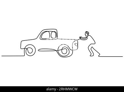 One single line drawing of truck driller for soil earth drilling vector ...