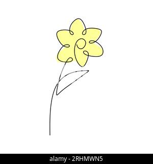 One continuous single line of Daffodil spring flower with yellow color ...