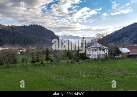 SADOVA, ROMANIA - APRIL 30, 2023: These are a few buildings in a small ...
