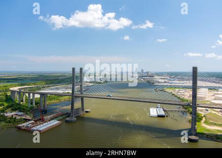 Aerial view of the Cochrane Africatown Bridge and the downtown Mobile ...